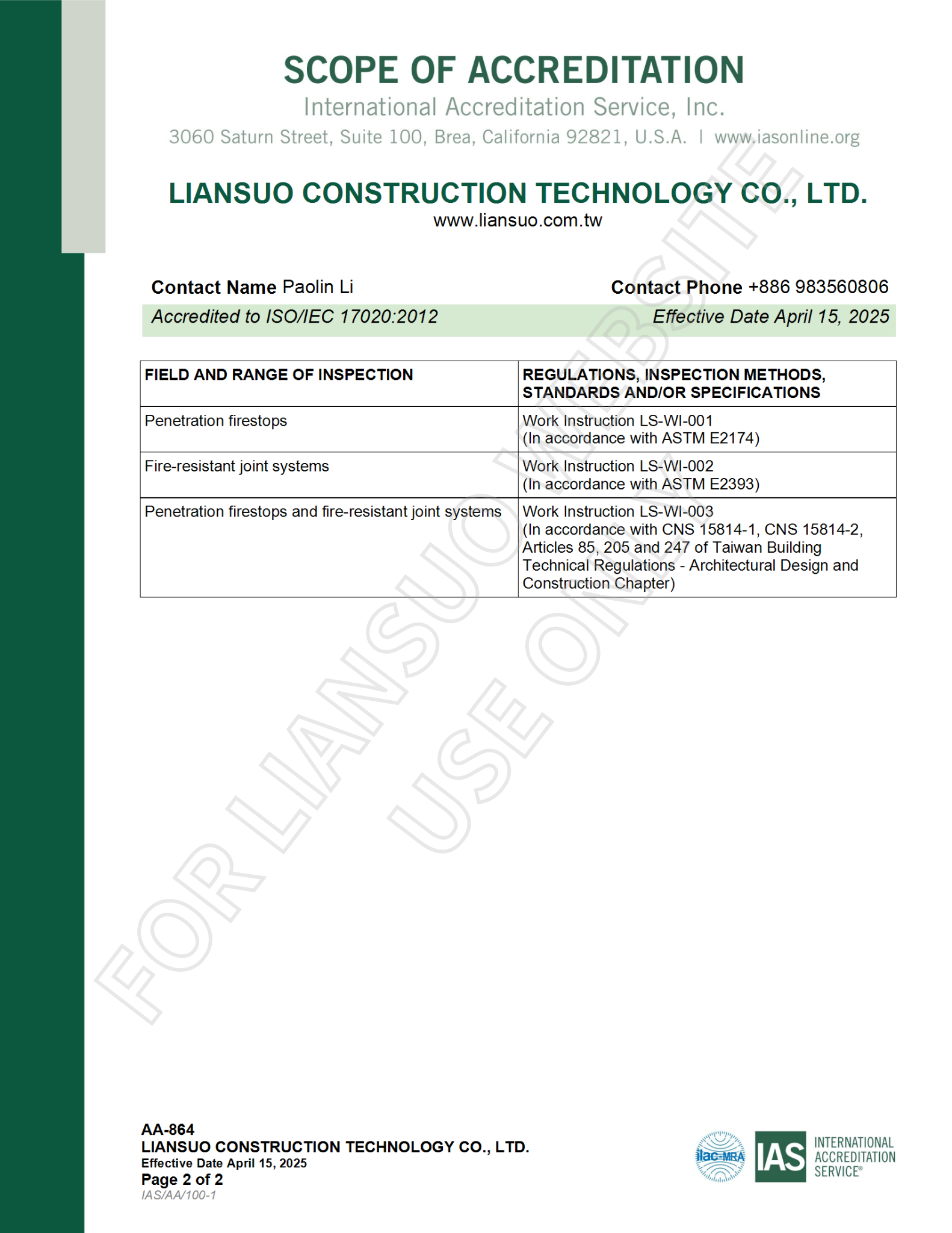 Firestop Inspection Service - Liansuo Construction Technology